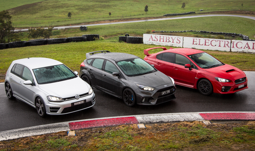Ford Focus RS v Subaru WRX STI v Volkswagen Golf R Comparison : Track ...